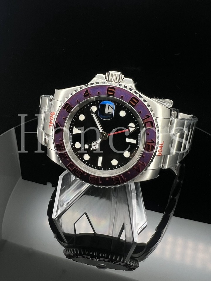 Custom Made GMT Style Watch Automatic Movement Black Dial Purple Yacht ...