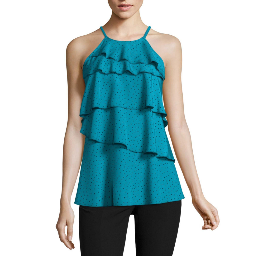 Worthington Sleeveless Tiered Ruffle Tank Top Size PS Turquoise Mini ...