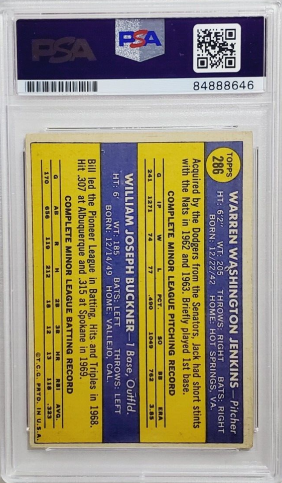 1970 Topps #286 Bill Buckner Signed Rookie Card Autograph RC Auto PSA ...