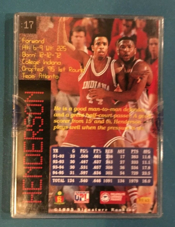 1995 Alan Henderson Indiana Basketball Signature Rookies Prime ...