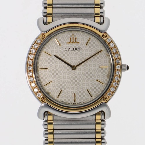 SEIKO CREDOR 5A74-0190 Quartz Beige Dial Yellow Gold SS Bracelet Men's ...