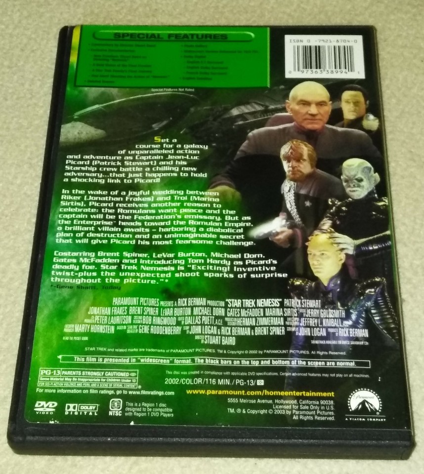 Star Trek: Nemesis (DVD, 2003, Widescreen) 97363389941| eBay