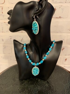 Handcrafted Jewelry Set W/ Silver & Turquoise Stone Pendant & Turquoise ...
