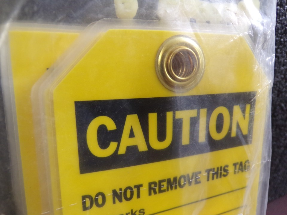 BRADY Caution Tags, Black/Yellow, Cable Tie, 86487, 10 PK (G) | eBay