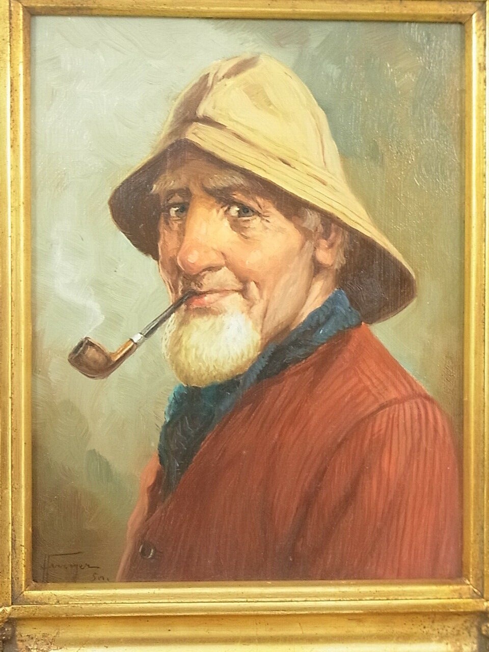 Hans FENGER Ölgemälde (1893-1980) ALTER MANN MIT PFEIFE GEMÄLDE ÖL ...