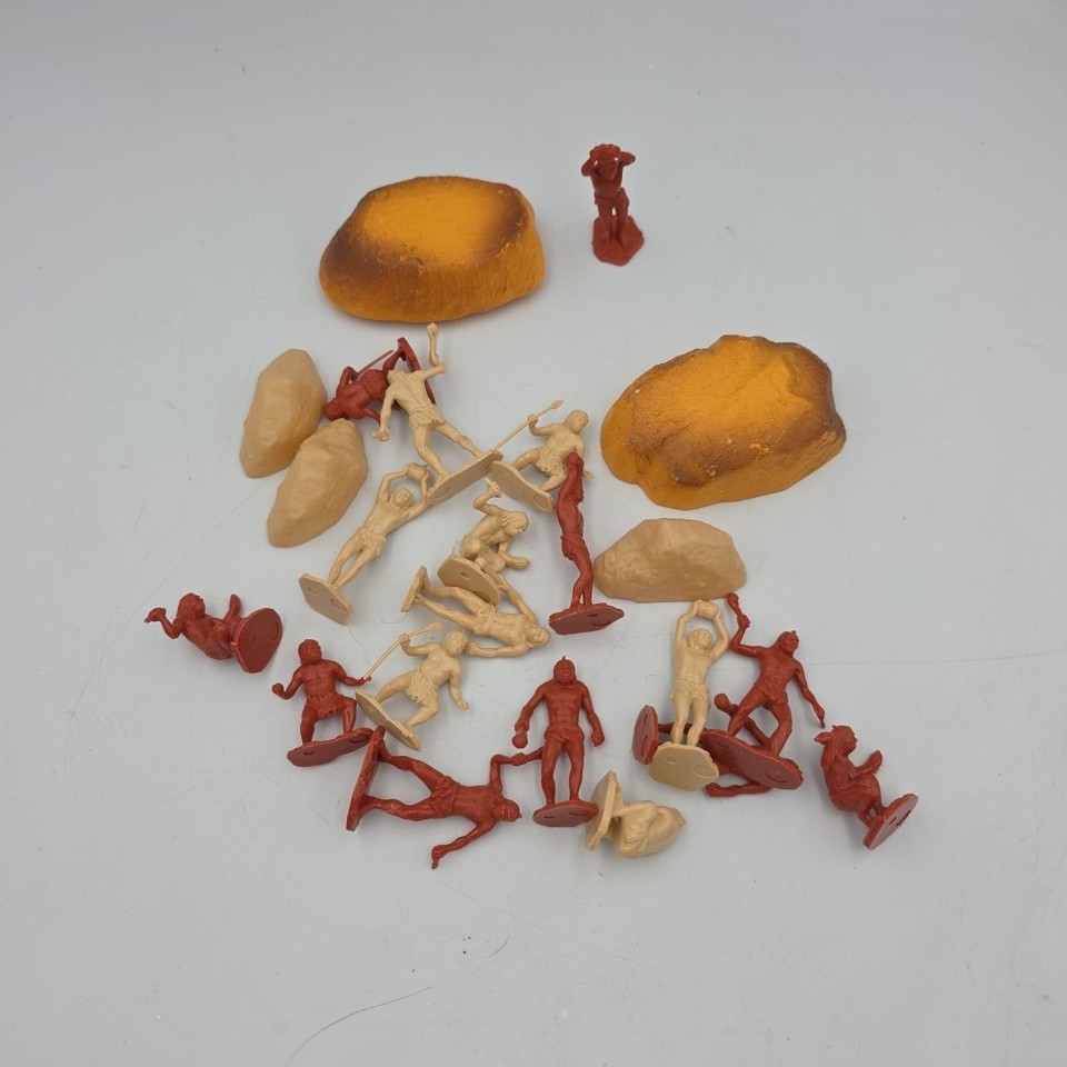 Vintage Louis Marx 2" Plastic Cavemen Toy Lot Figures Rocks Hammer Club ...