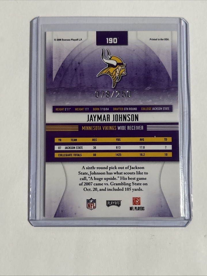 2008 Playoff Absolute Memorabilia Spectrum Blue /250 Jaymar Johnson Rookie RC | eBay