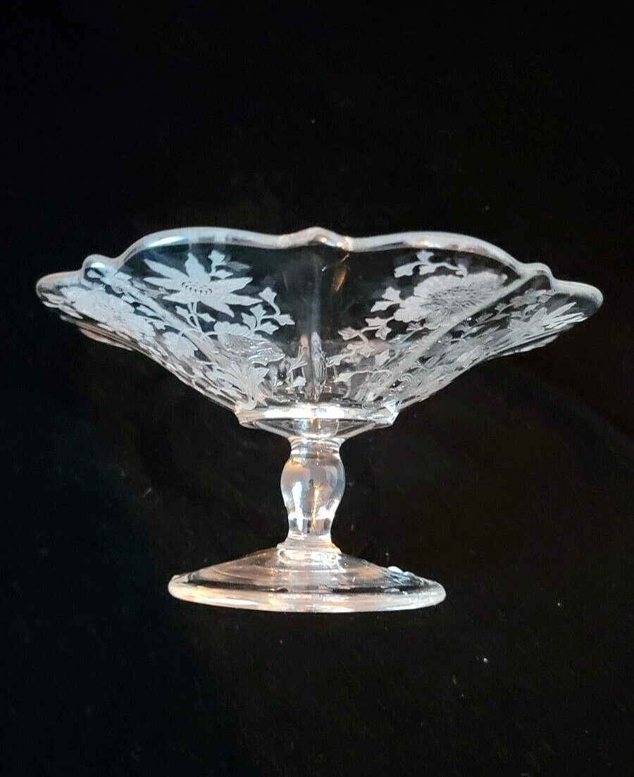 Cambridge Clear Glass Cheese Stand Jam Jelly Nut Dish Wildflower Etch ...