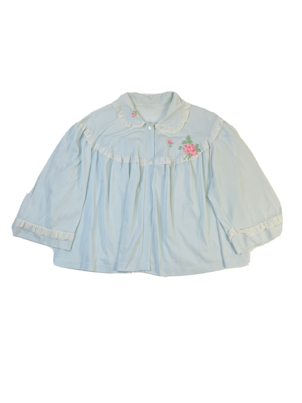 VTG 60s Floral Stitched Ruffled Peter Pan Collar Bed … - Gem