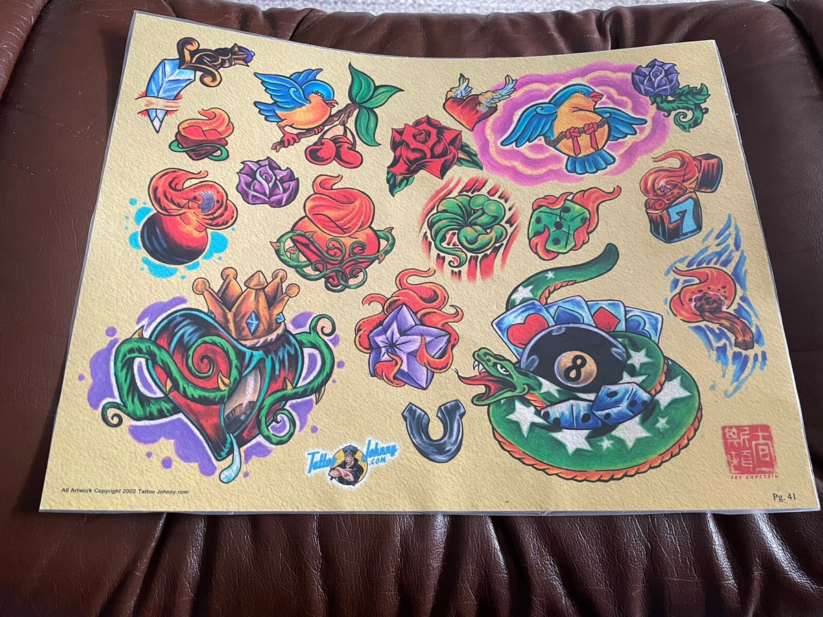 Chastain Tattoos (Lot 44) Vintage Tattoo Flash Art Laminated Sheet Jay