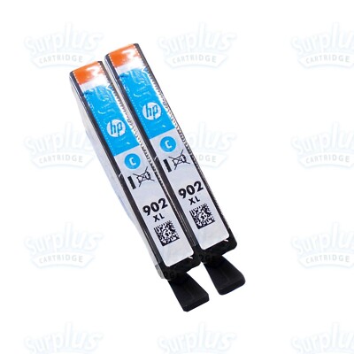 2PK Genuine HP 902XL High Yield Cyan Ink OfficeJet 6951 6954 6960 6962 ...