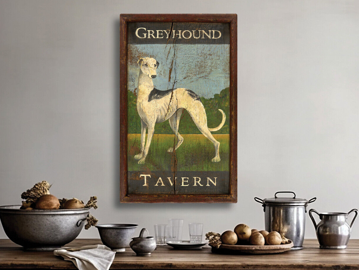 Vintage Pub Sign "Greyhound Tavern" Dog Art- Antique Look, Repro of ...