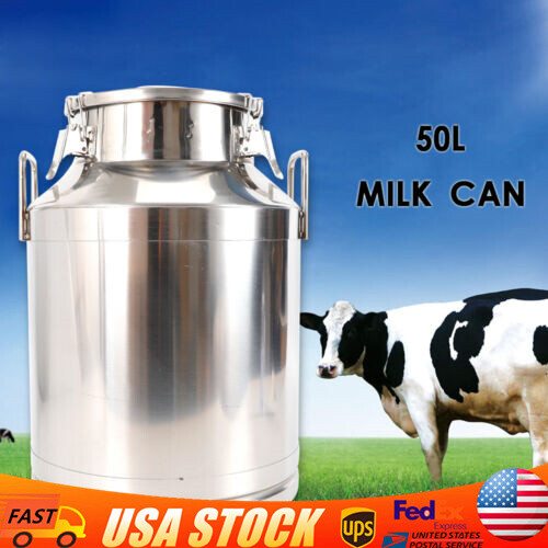 50L 13.25Gallon Stainless Steel Milk Can Barrel Milk Jug milk Bucket ...