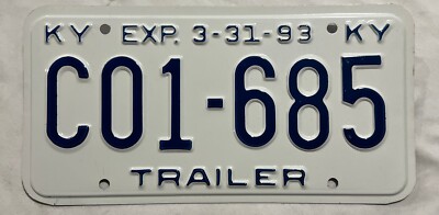 LICENSE PLATE KENTUCKY TRAILER C01 -685 1993 | eBay