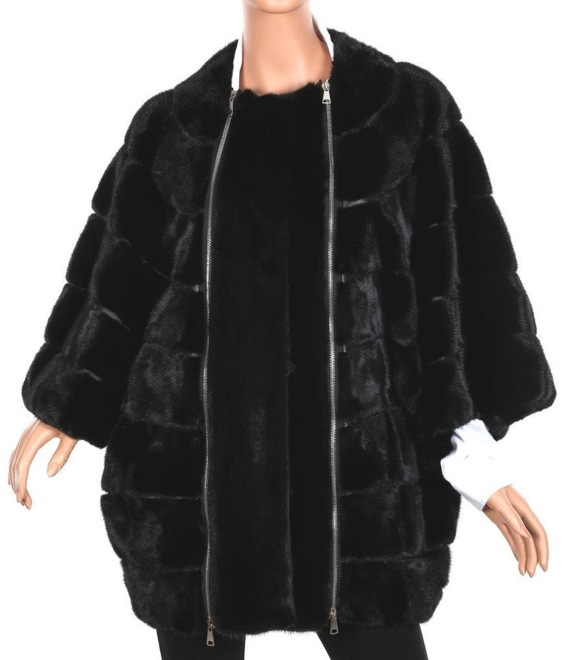 FLORENCE MODE LUXURY BLACK ITALIAN MINK NORKA FUR ZIPPED JACKET COAT 42 ...