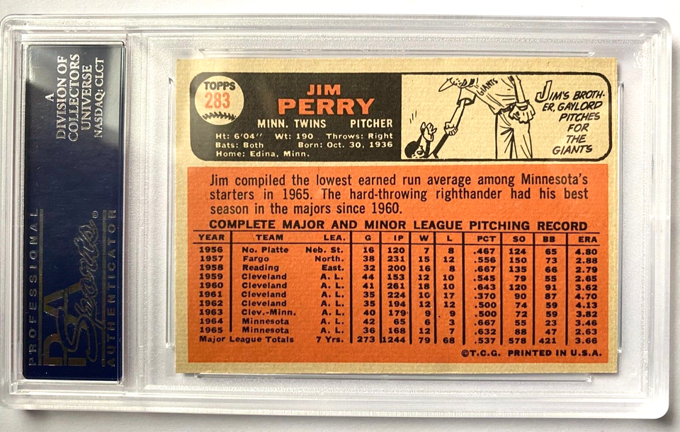 1966 Topps #283 Jim Perry PSA MINT 9(OC) #24353197 MINNESOTA TWINS | eBay