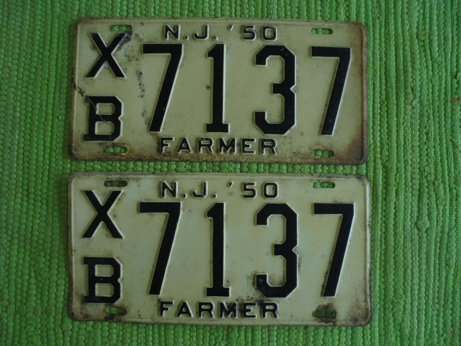 1950 New Jersey FARMER License Plate Matched Pair 50 NJ Tag XB-7137 ...