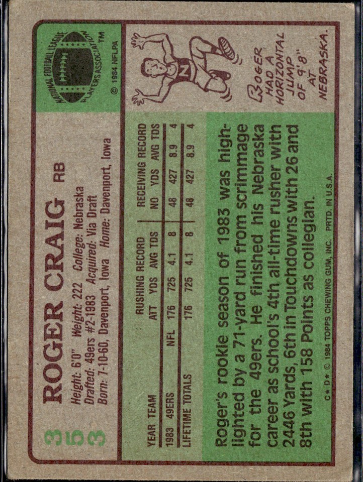 1984 Topps #353a Roger Craig | eBay