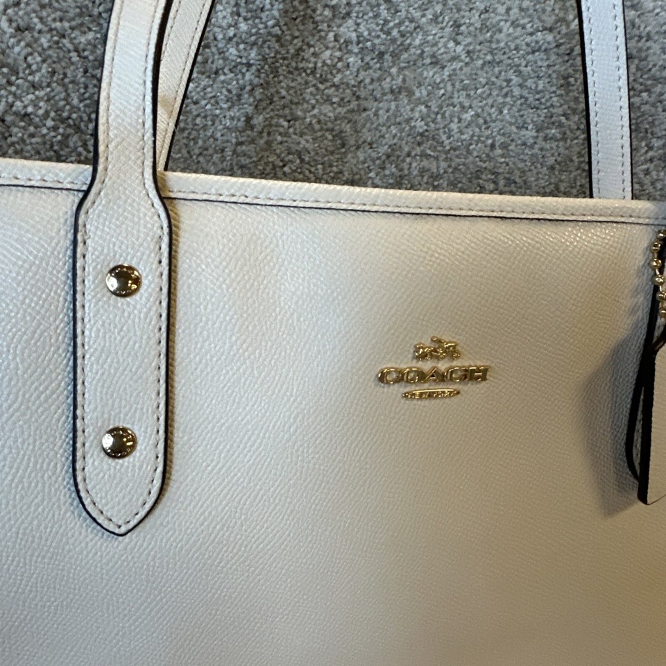 Coach F58846 Women's Crossgrain Leather City Zip Tote White .NEW WITH ...