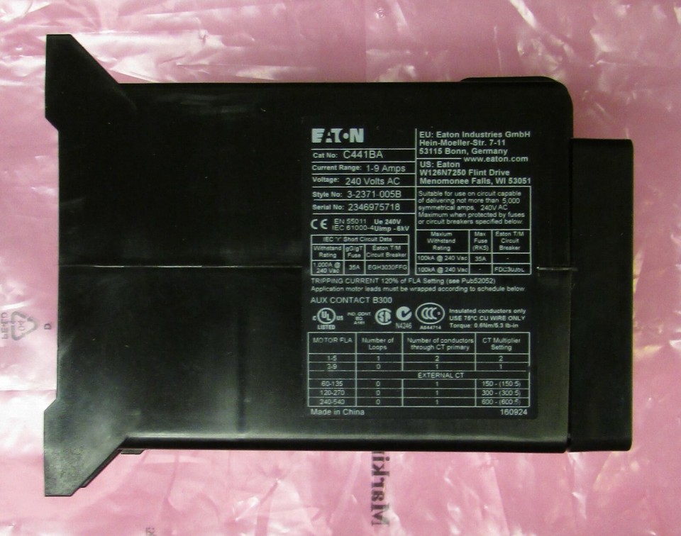 EATON CUTLER HAMMER C441BA 240VAC Motor Insight Solid State Overload ...