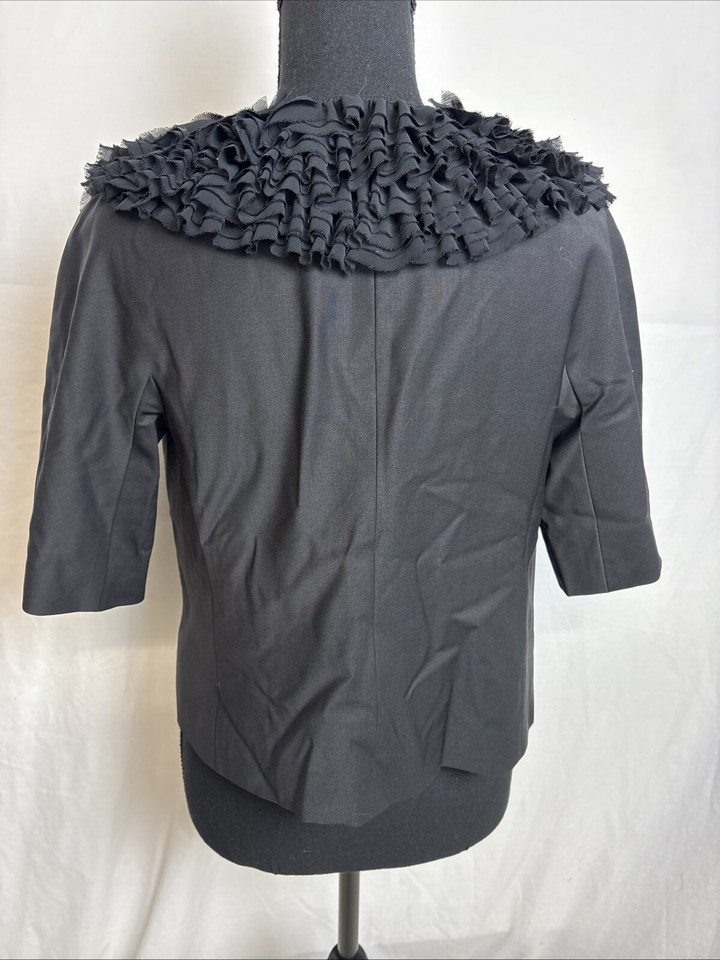Ann Taylor Black Ruffle Collar Jacket 3/4 Sleeve Dress Blazer Size 4P ...