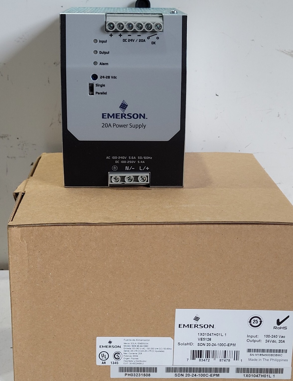 Emerson Sola Power Supply 100-240V 20A 50/60Hz 480W SDN 20-24-100C | eBay