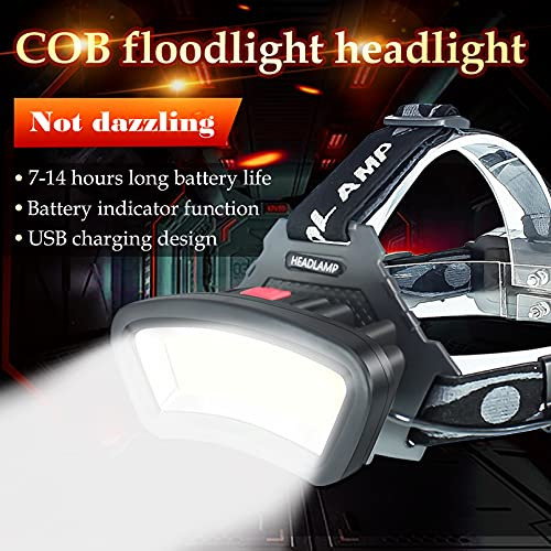 COB Floodlight Headlamp USB Rechargeable With Red Light, 2000 Lumen LED ...