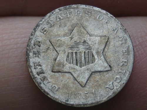 1851 O Three 3 Cent Silver Trime- New Orleans, 3CS, Fine Obverse ...