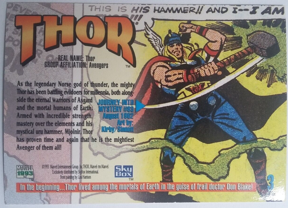 1993 Skybox Marvel Masterpieces #3 Thor | eBay