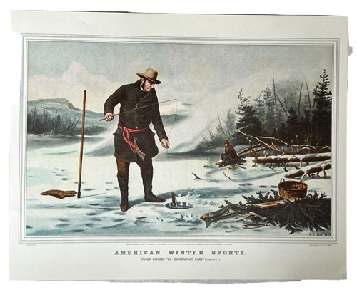 Vintage 1952 Currier & Ives "American Winter Sports " Ice Fishing Art ...