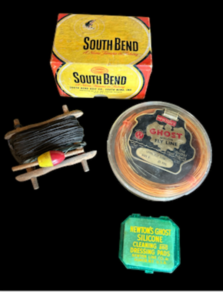 FLY FISHING VINTAGE LOT NEWTON’S GHOST LINE ANTIQUE HAND WINDER, BOX ...