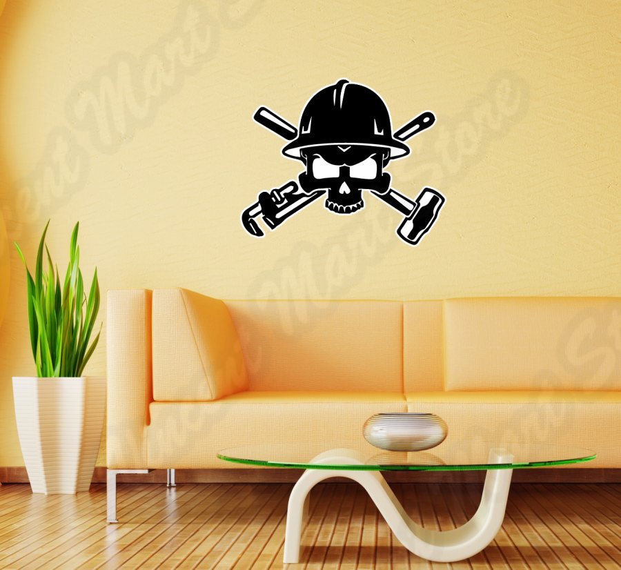 Rigger Oil Field Worker Hard Hat Skull Wall Sticker Room Interior Decor ...