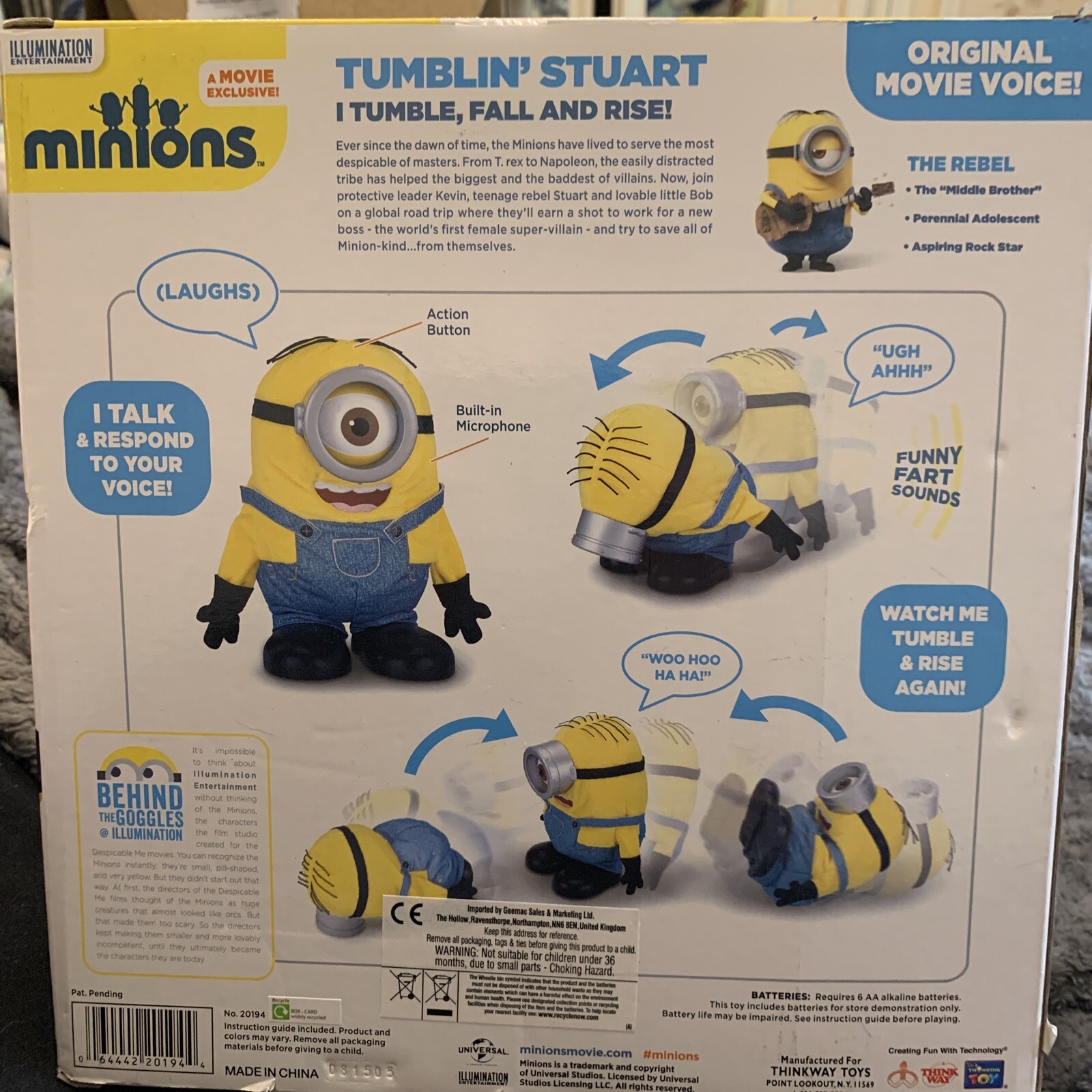Minions Movie Talking Tumbling Stuart Plush Figure 20194 for sale ...