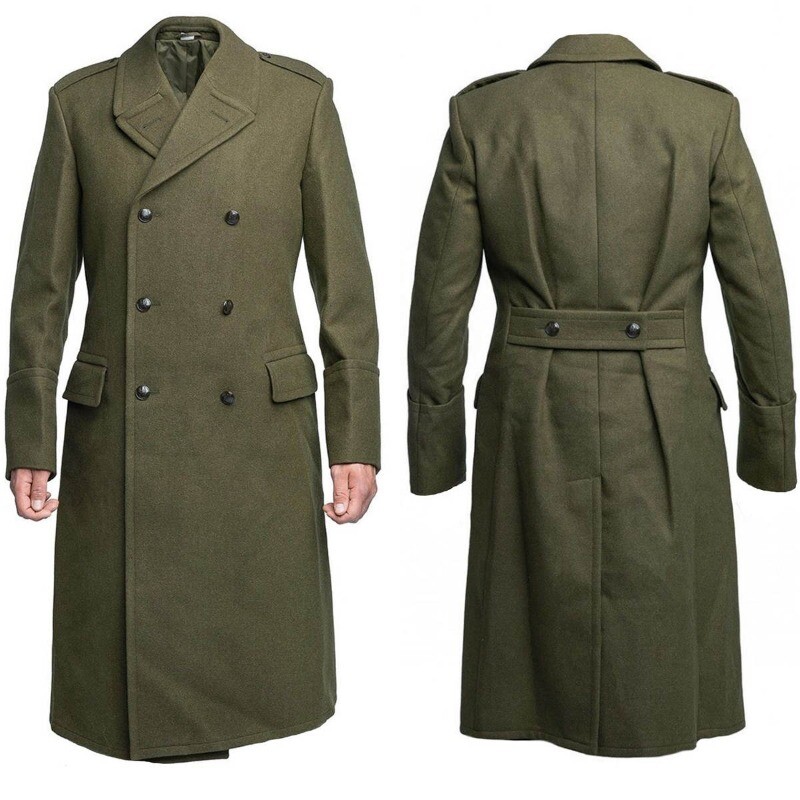 Army Green Men's Wool Tweed Overcoat with Back Belt Long Warm Casual ...