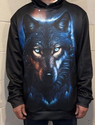 Wolf Hoodie Jacket Mens Pullover Black Blue Wolf Long Sleeve Size XL ...