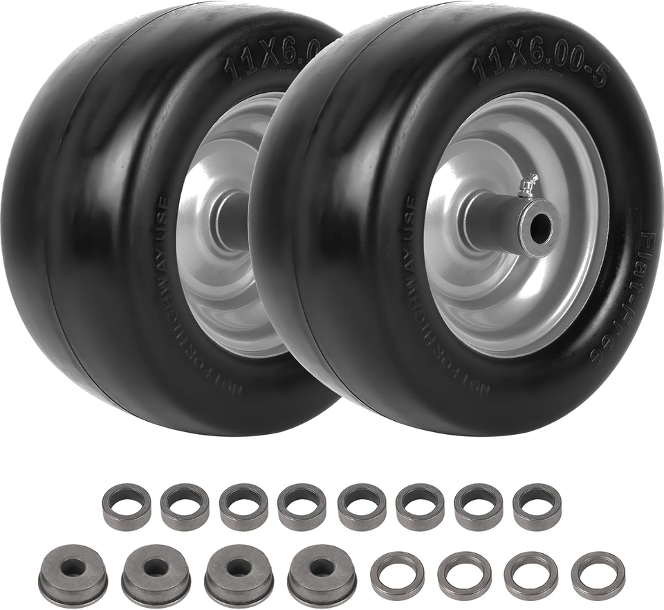 (2-Pack) 11X6.00-5 Flat Free Tire and Wheel - Universal 11X6-5 Solid ...