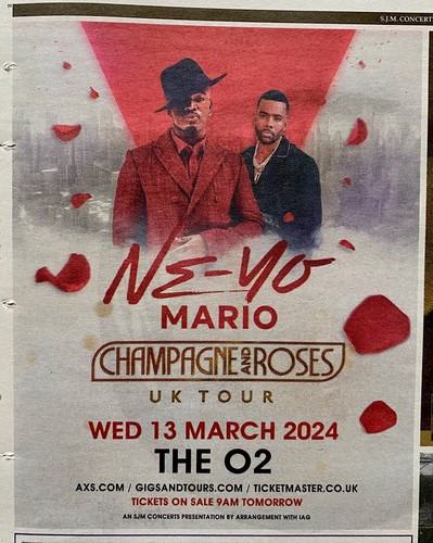 Ne-Yo Mario Tour Dates Ad 2024 Champagne Roses Newspap Mini Clipping ...