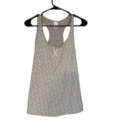 Calvin Klein Gray CK Logo Racerback Lounge Sleepwear Tank Top Women Sz ...