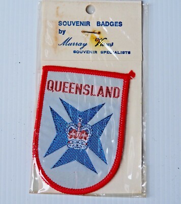 VINTAGE QUEENSLAND STATE EMBLEM QLD SOUVENIR PATCH WOVEN CLOTH SEW-ON ...