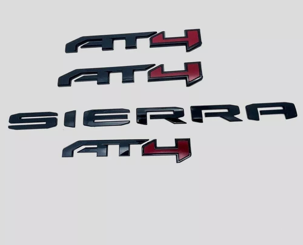 4PCS RED Black AT4 Emblems Sierra Letters Kit Fit GMC Sierra 1500 ...