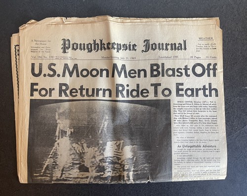 APOLLO 11 MOON LANDING RETURN - POUGHKEEPSIE JOURNAL NEWSPAPER - July ...