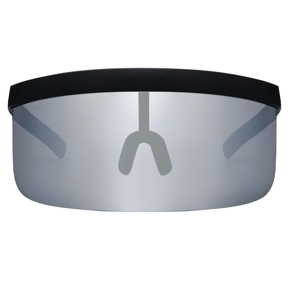 Futuristic Oversize Shield Visor Sunglasses Flat Top Mirrored Mono Lens ...