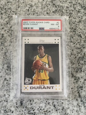 2007-08 Topps #2 Kevin Durant Rookie Card RC White Border PSA 8 NM-MT ...