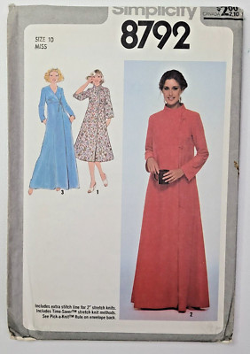 VTG 70's Simplicity Pattern 8792 Misses Front-Wrap Robe Two Lengths ...