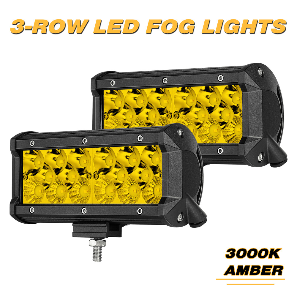 2x 7" 320W Amber LED Work Light Bar Spot Flood Driving Fog OffRoad 4WD ...