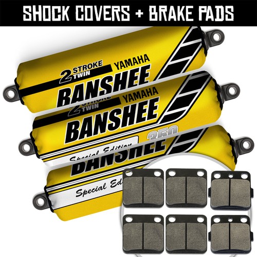 Front+Rear Yellow Shock Covers+Brake Pads for Yamaha Banshee YFZ 350 ...