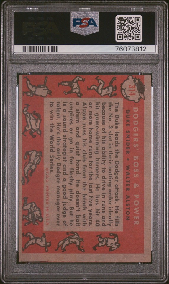 1958 Topps DUKE Snider WALTER Alston #314 PSA 4 NEW LABEL VINTAGE ...