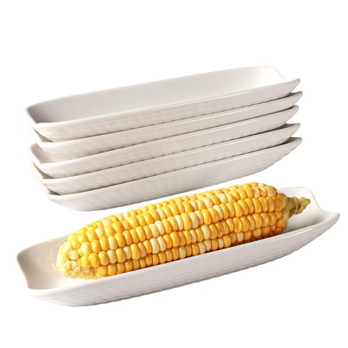 Ceramic Select Corn Cob Holders 9 Inch Corn Cob Dishes, Set of 6 White ...
