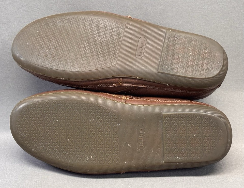 L.L. Bean Mens Elk Hide Leather Slippers Brown Size 9 Slip On Moccasins ...