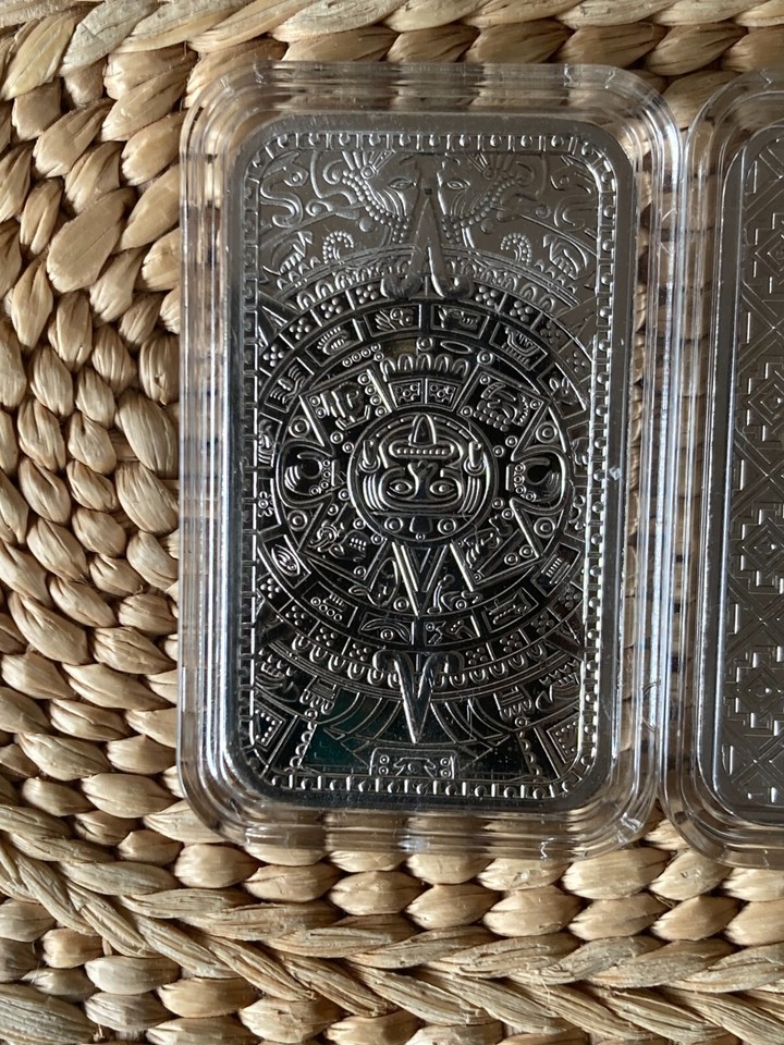Minted in USA, 2x1oz, silver bullion Aztec Calendar bars, in airtite ...